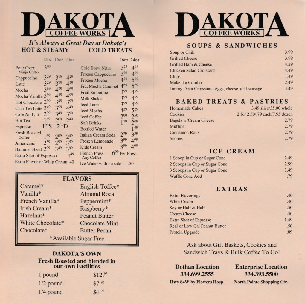 Menu - Dakota Coffee Works
